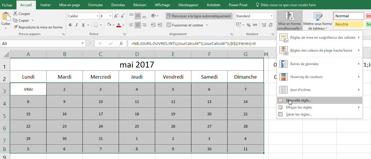 DVP Excel - Calendrier perpétuel
